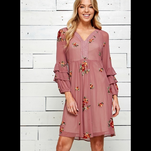 fig and flower | Dresses | Nwt Fig Flower Dusty Rose Floral 34 Ruffle ...